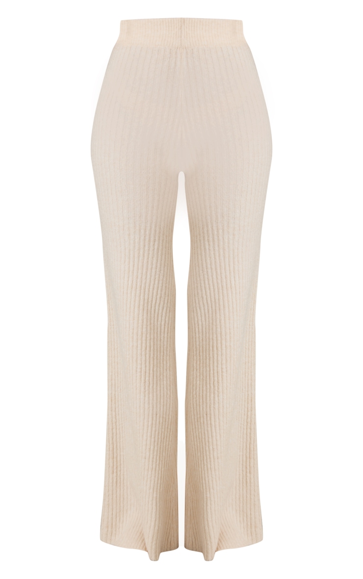 Tall Oatmeal Luxe Rib Knit Wide Leg Trousers | Tall | PLT