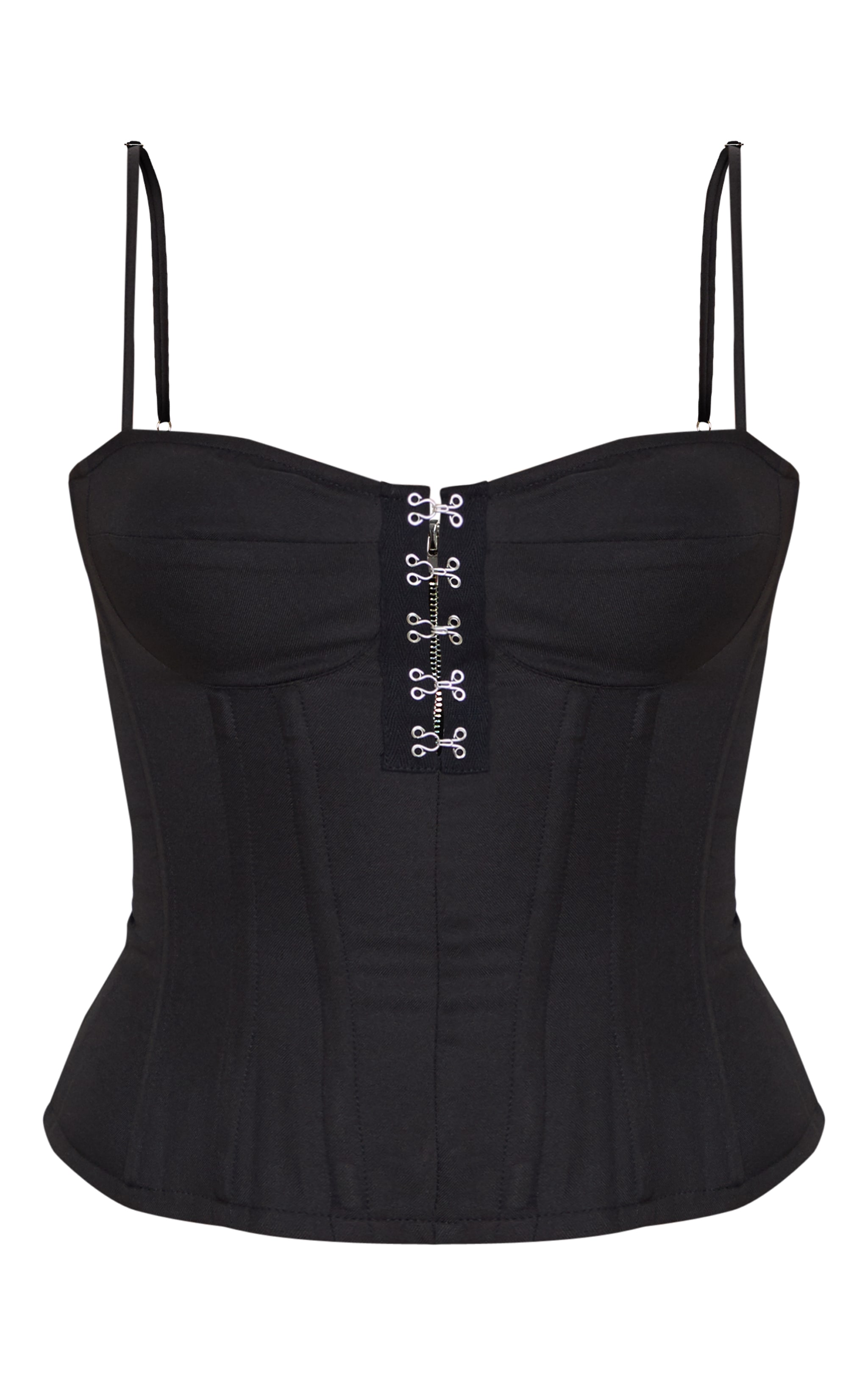 Long top bustier noir en maille tissée à oeillets et agrafes ...