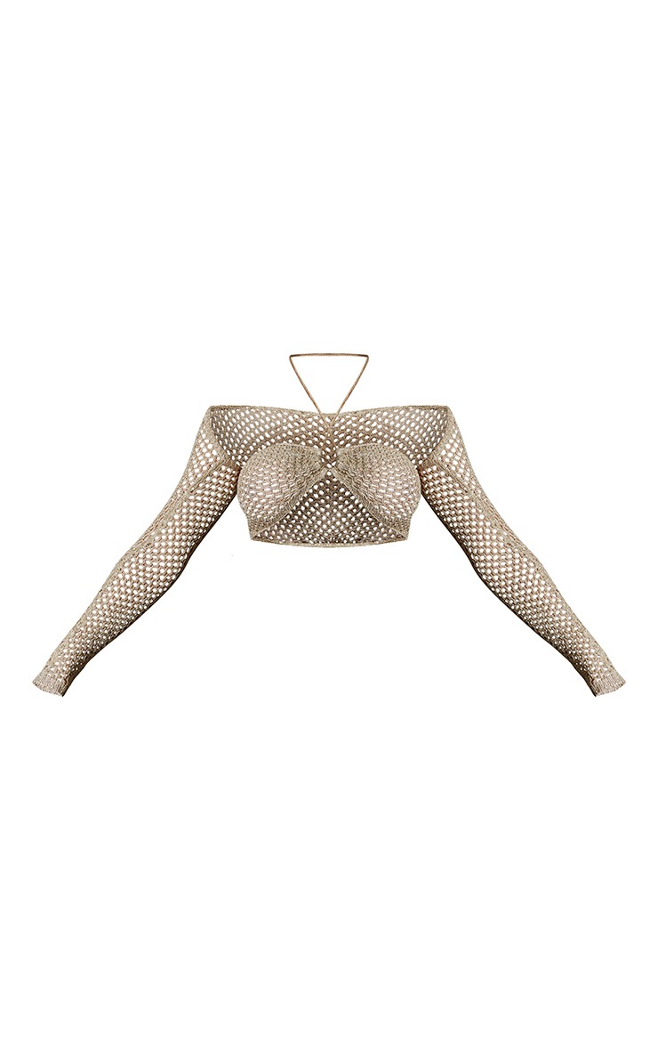 Gold Glitter Knit Cross Front Bralette & Sleeves | PrettyLittleThing USA