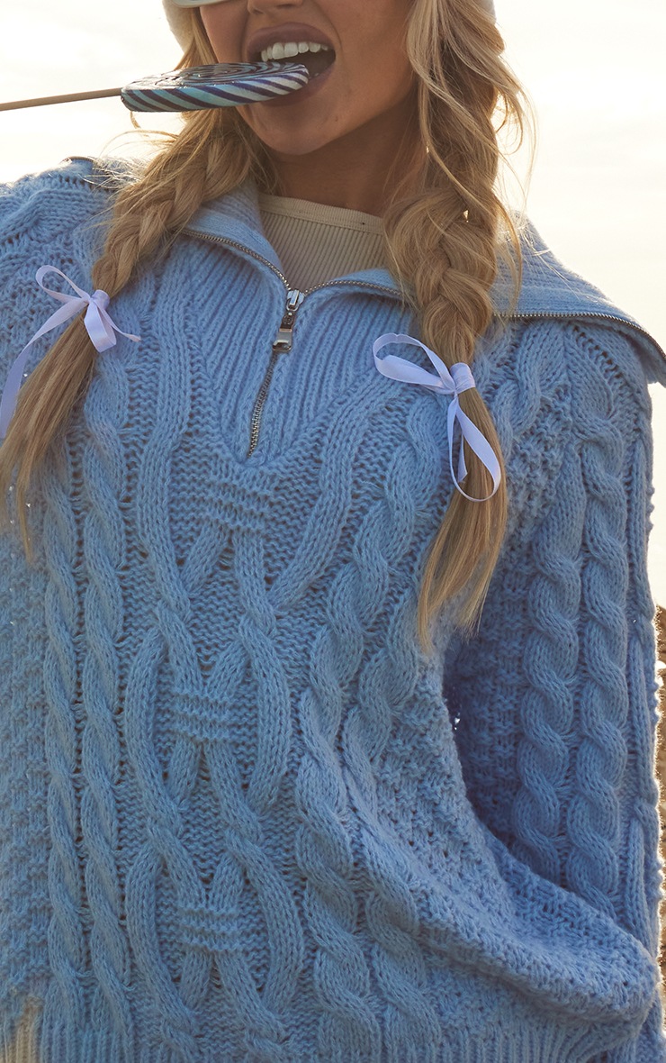 Pastel Blue Half Zip Cable Knitted Sweater | Knitwear ...