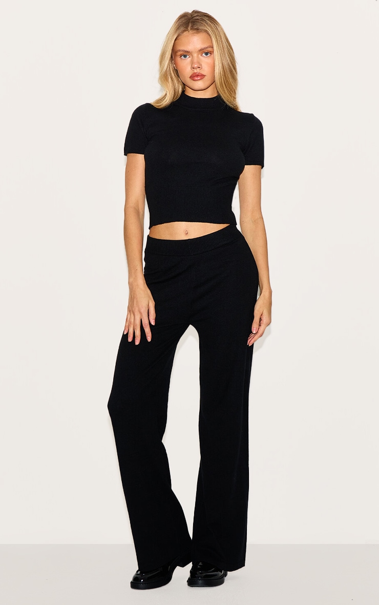 Black Basic Knit Wide Leg Trousers | Knitwear | PLT