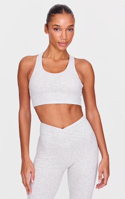 Ash Grey Marl Sculpt Double Layer Padded Bra | Athleisure | PLT
