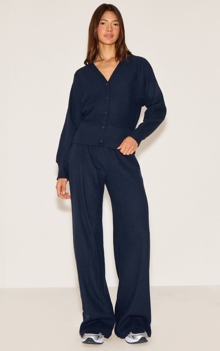 Navy Soft Ribbed Button Up Cardigan | Co-ords | PLT