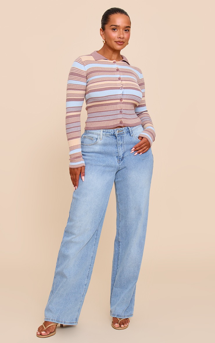 Shape Mocha Knitted Stripe Button Front Cardigan | Shape | PLT