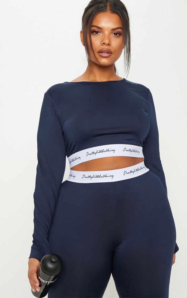 PLT Plus Navy Band Long Sleeve Crop Top | Athleisure ...