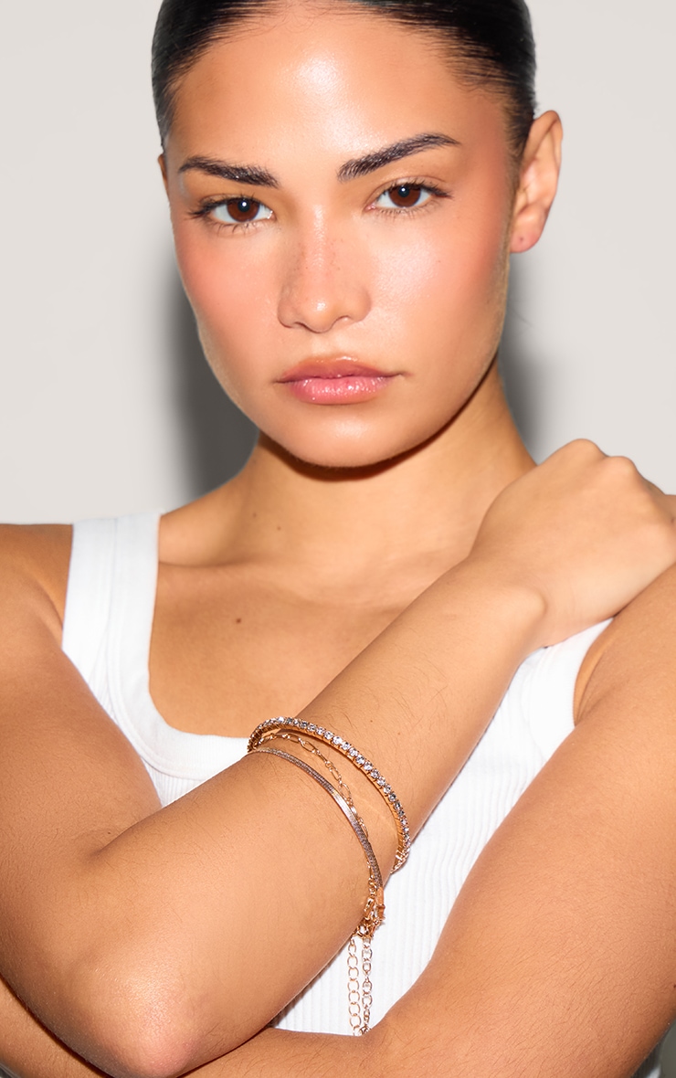 Gold Diamante Bangle & Chain MultiPack Bracelet | Accessories | PLT