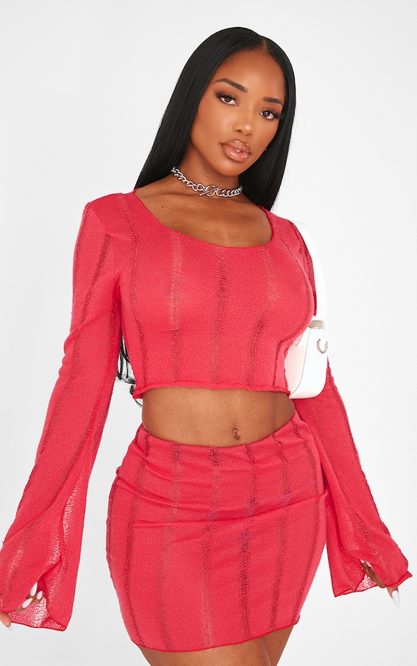 Shape Red Ladder Knit Micro Mini Skirt | Shape | PrettyLittleThing USA