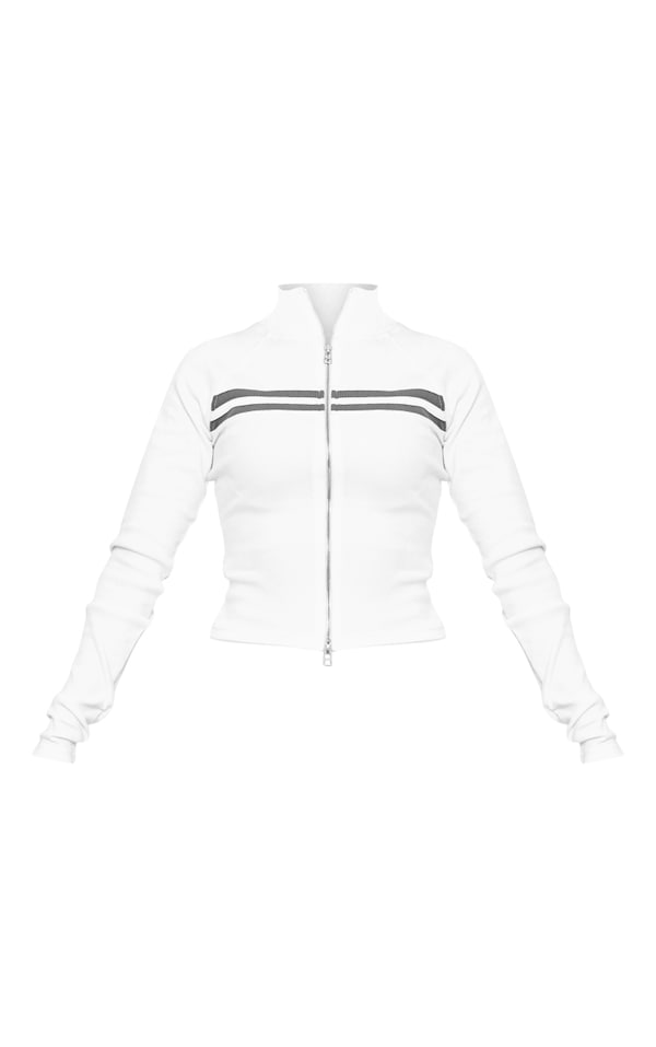 White Zip Up Rib Stripe Top | Tops | PLT IRE