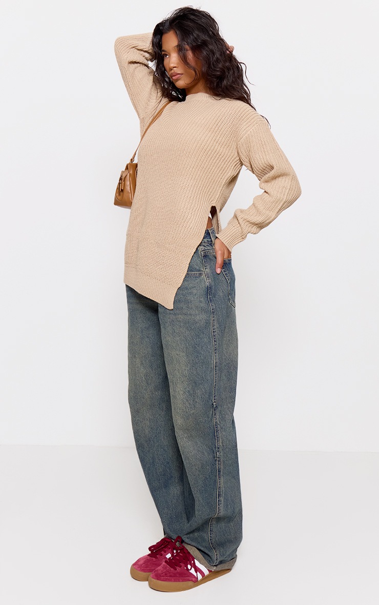 Stone Round Neck Side Split Jumper | Knitwear | PLT