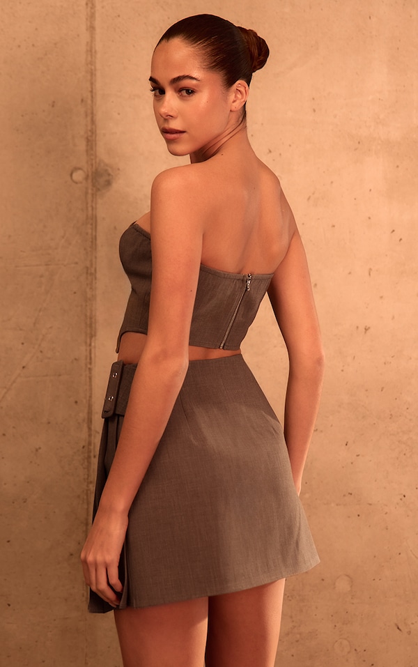 PLT Label Mocha Bust Detail Tailored Corset | Tops | PrettyLittleThing AUS