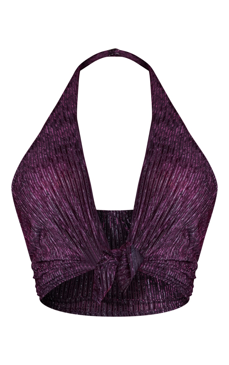 Shape Crop top texturé violet pailleté à dos nu | PrettyLittleThing FR