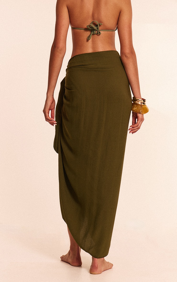 Khaki Linen Look Rectangle Sarong | Swimwear | PLT