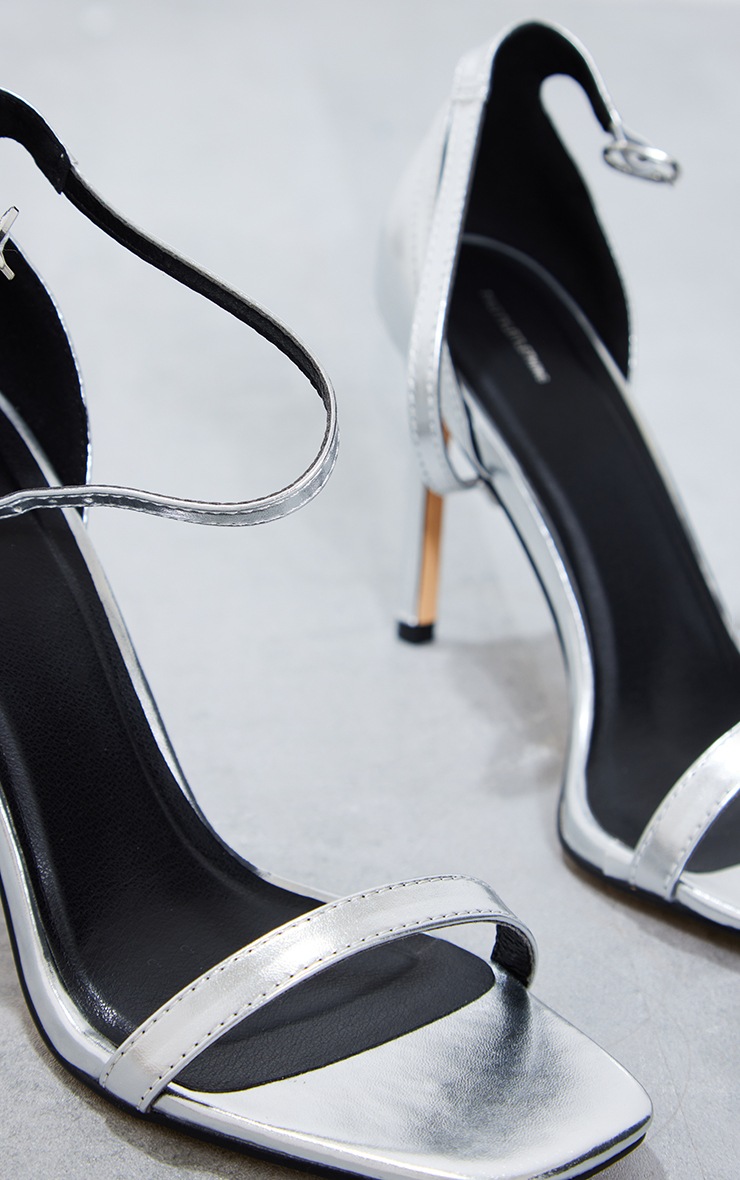 Silver PU Square Toe Heeled Sandals | Footwear | PLT