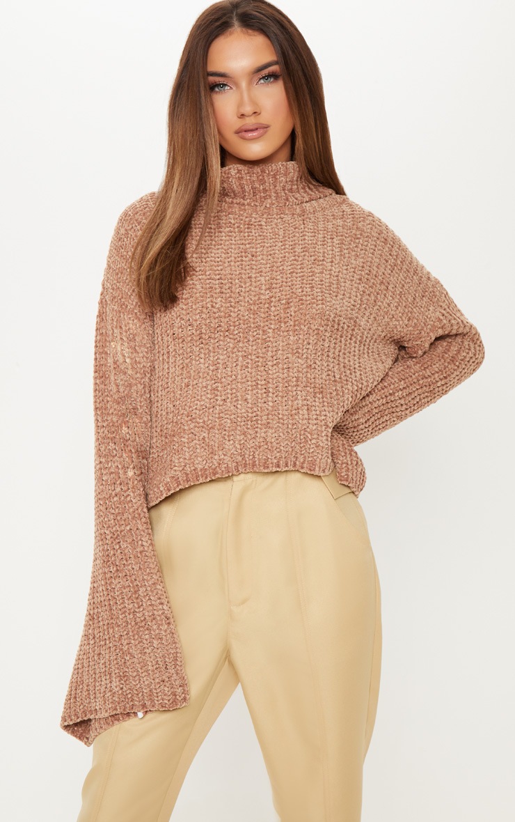 Camel Chenille Cropped Knitted Jumper | PLT