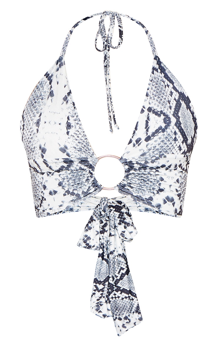 Grey Snake Printed Plunge Ring Detail Bralet | PrettyLittleThing USA