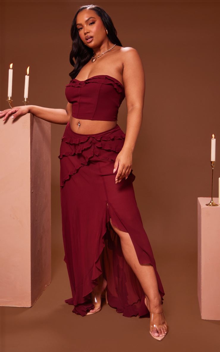 Plus Cherry Red Chiffon Frill Crop Top | Plus Size | PrettyLittleThing USA