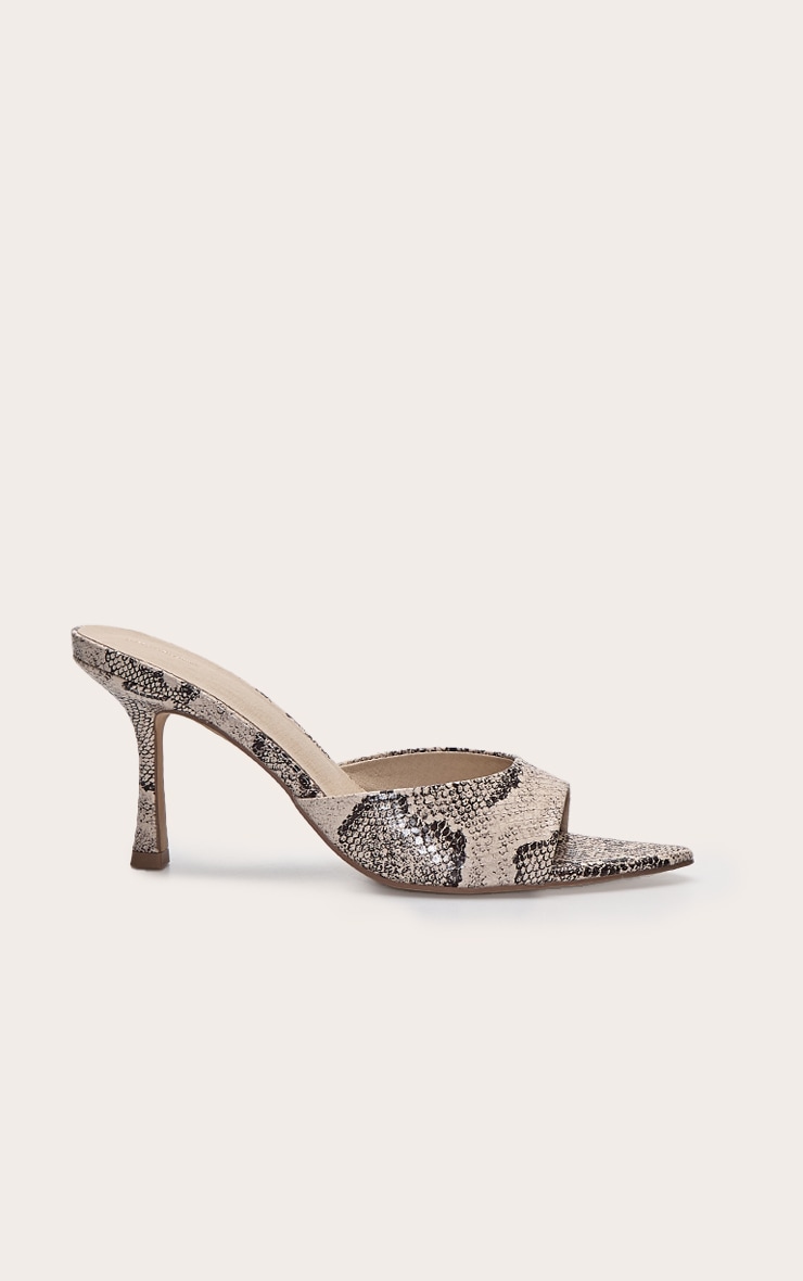 Natural Snake Point Toe Heeled Mules | Footwear | PrettyLittleThing AUS