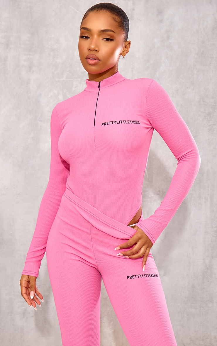 PLT Hot Pink Crinkle Rib Half Zip Bodysuit | Co-ords | PLT