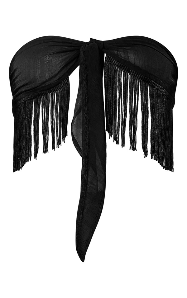 Black Fringe Bandana Tie Beach Top | Swimwear | PrettyLittleThing