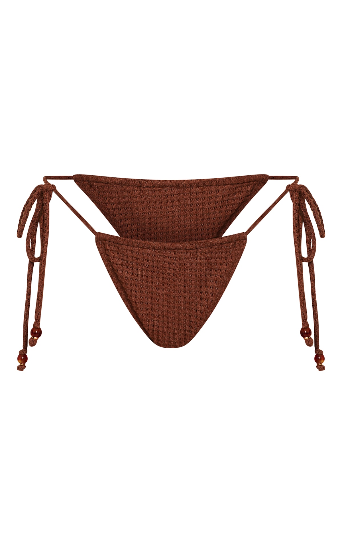 Mocha Crochet Bead Trim String Tie Bikini Bottoms | Swimwear | PLT