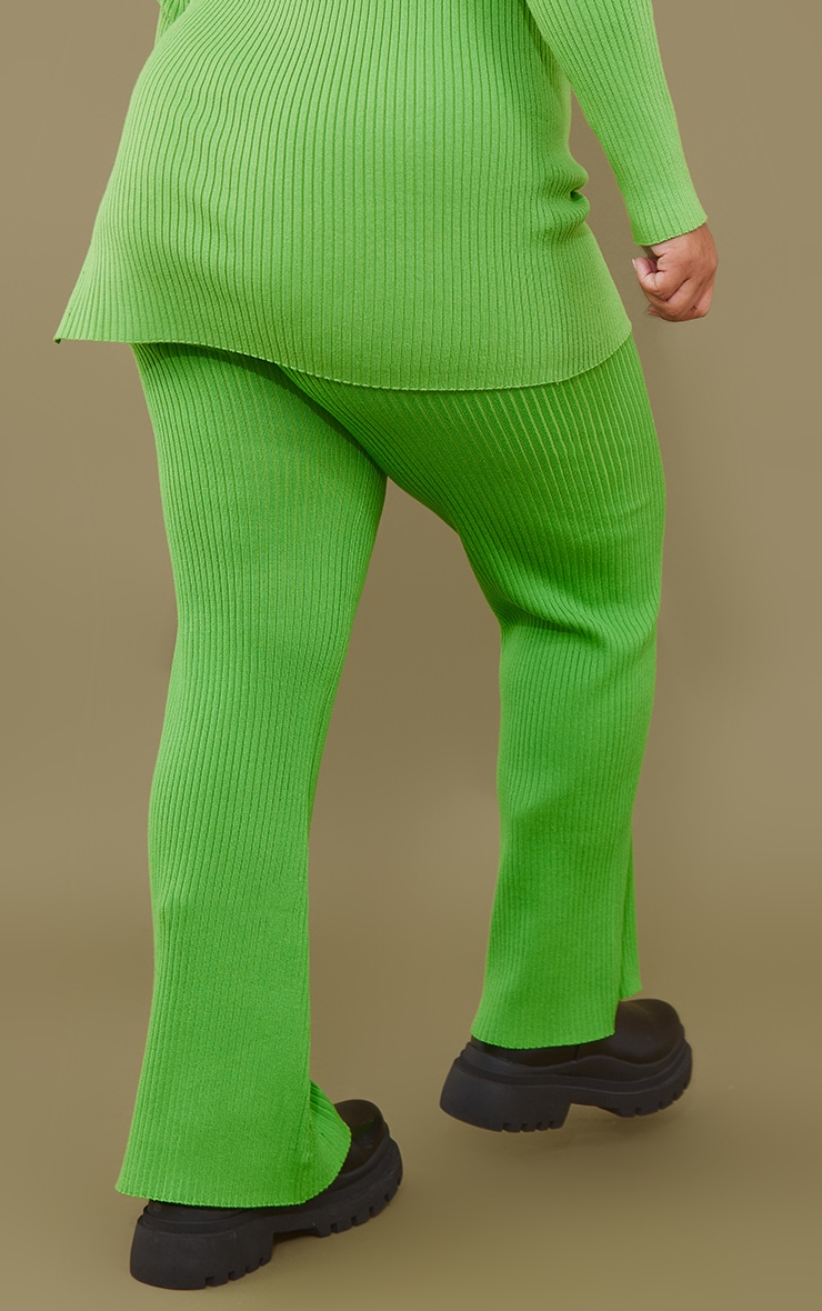 Plus Pantalon flare vert vif en maille tricot côtelée ...