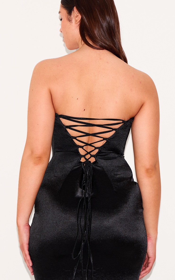 Shape Black Satin Lace Trim Tie Back Maxi Dress | Shape ...