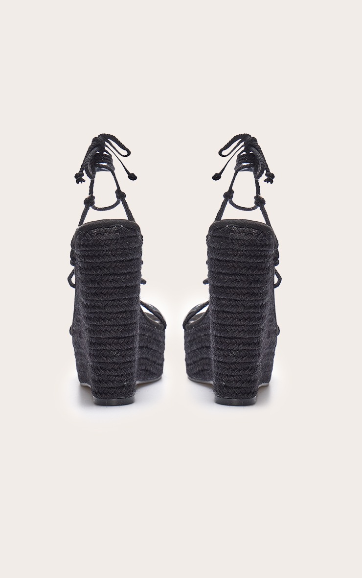 Black Rope Round Toe Ring High Heeled Wedges | Footwear | PLT