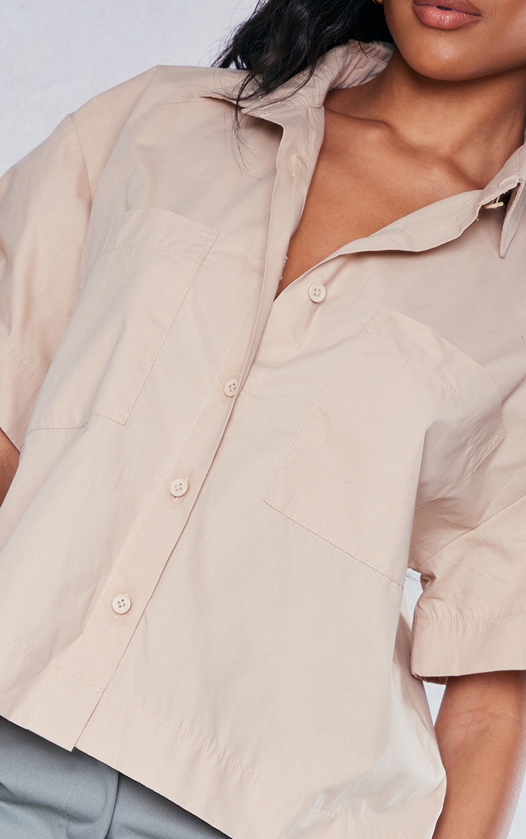 Camel Cotton Pocket Mid Crop Boxy Shirt | PrettyLittleThing