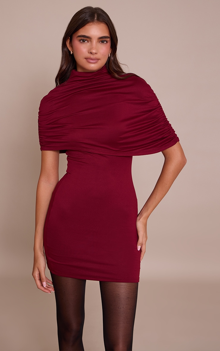Burgundy Double Contour Asymmetric Overlay Dress | Dresses | PLT