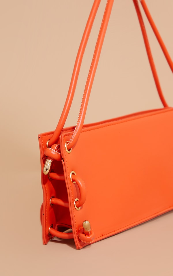 Orange Lace Up Detail Rectangular Shoulder Bag | Accessories | PLT USA
