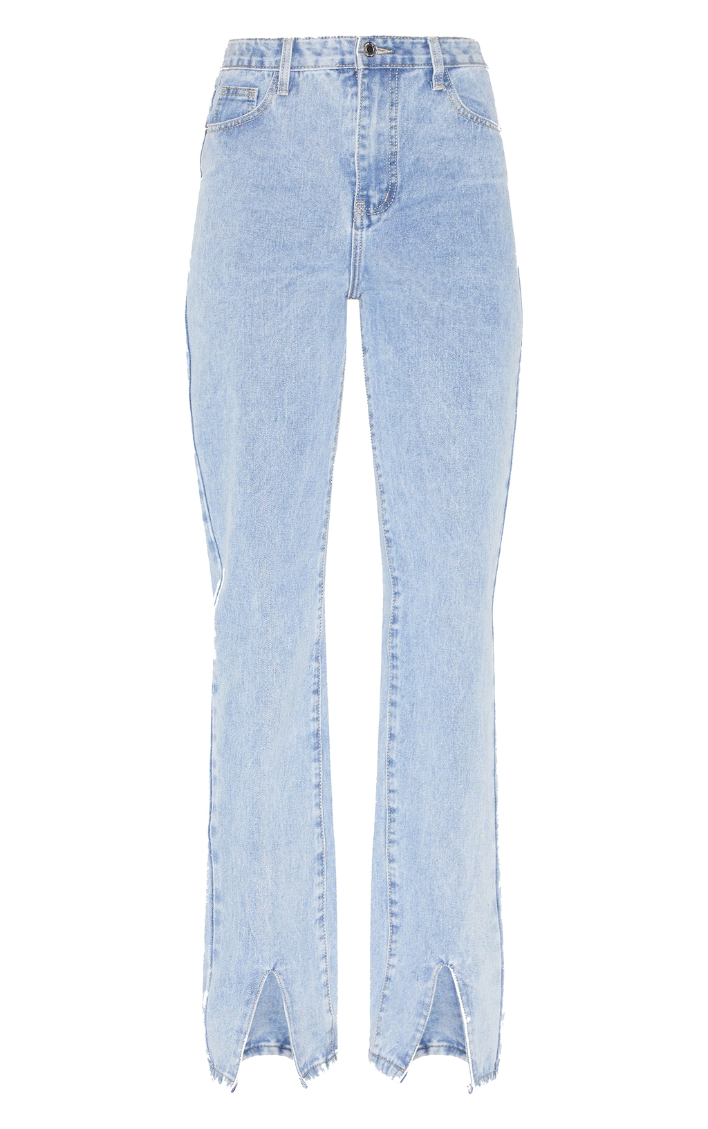 Light Blue Wash Split Long Leg Straight Jeans | Denim | PLT
