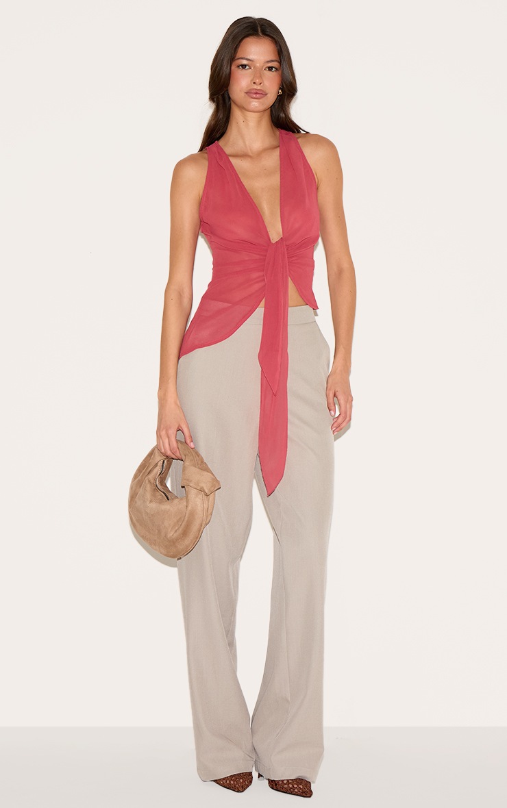 Blush Rose Drape Plunge Front Chiffon Long Top | Tops ...