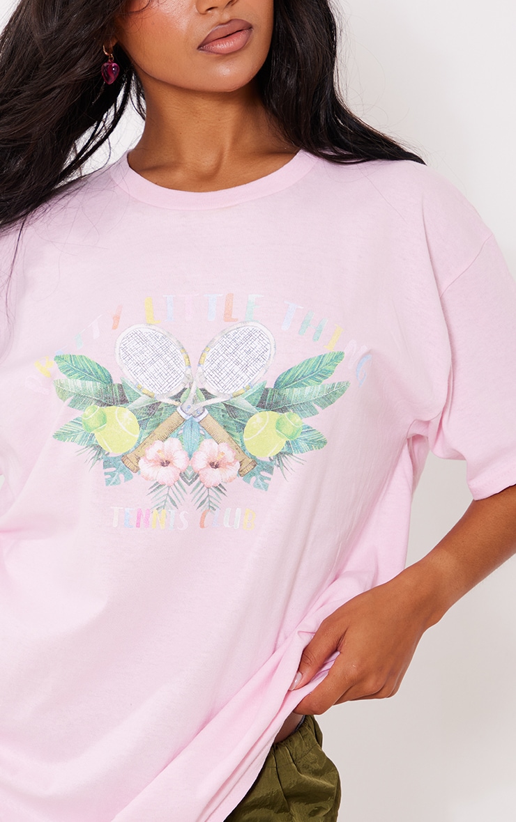Plt Baby Pink Floral Tennis Club Oversized T Shirt | PrettyLittleThing