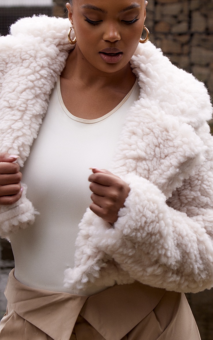 Plus Cream Teddy Faux Fur Cropped Coat | Plus Size | PLT USA