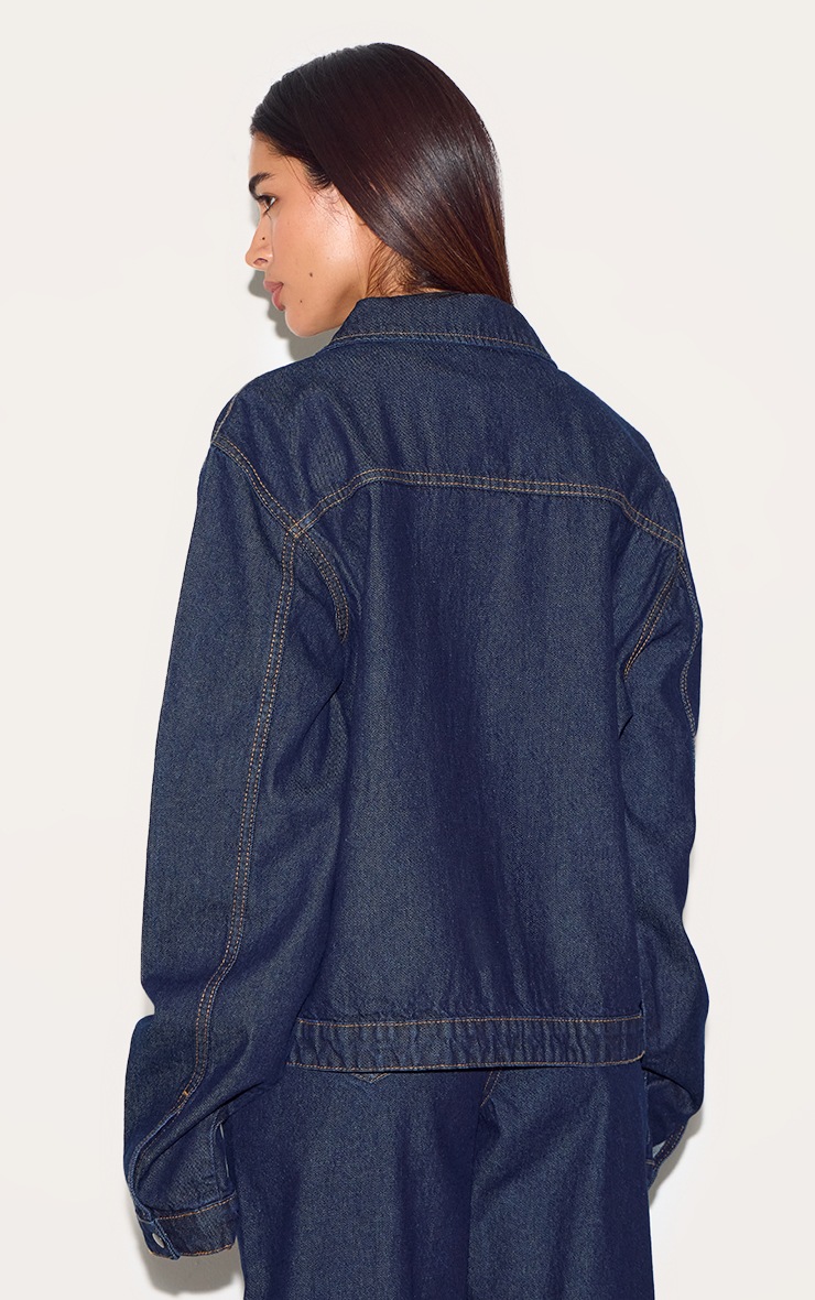 Dark Indigo Boxy Contrast Carpenter Denim Jacket | Denim | PLT