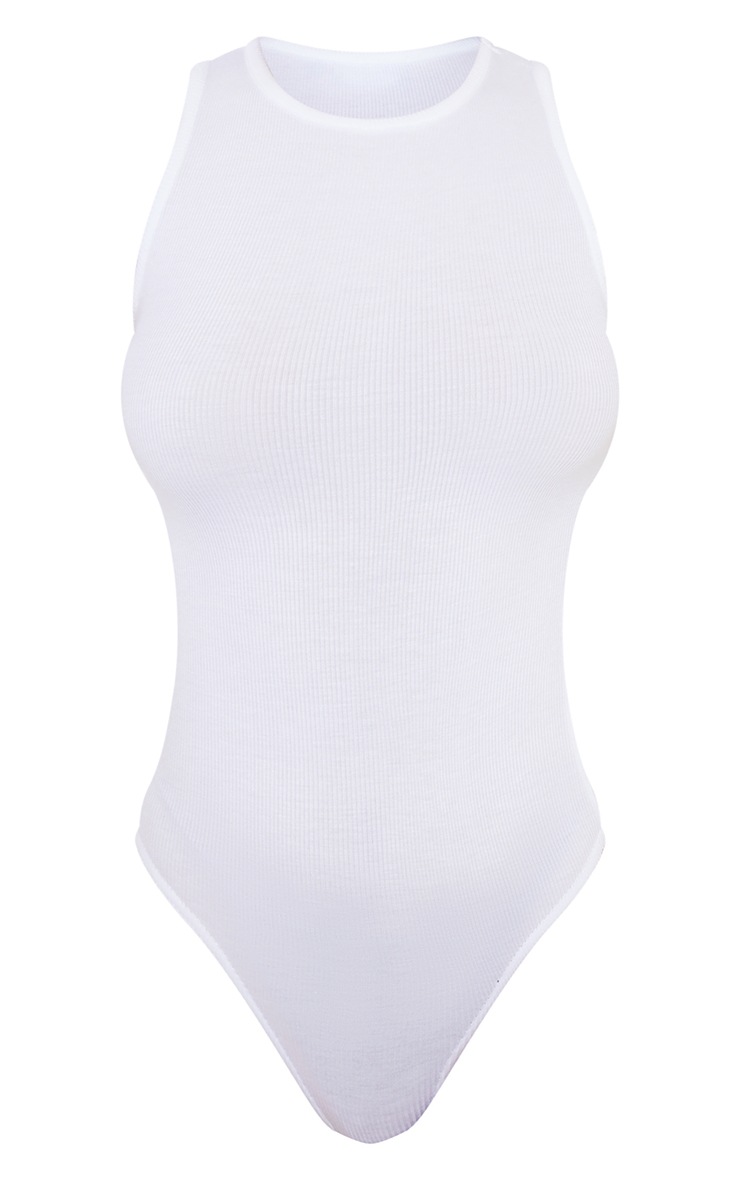 White Soft Rib Racer Neck Sleeveless Bodysuit | Tops ...