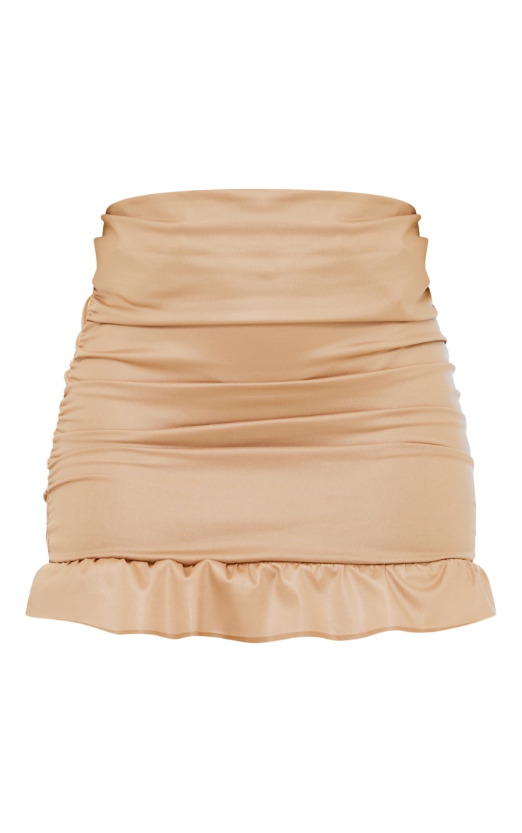 Stone Wet Look Ruched Side Frill Hem Mini Skirt | PrettyLittleThing USA