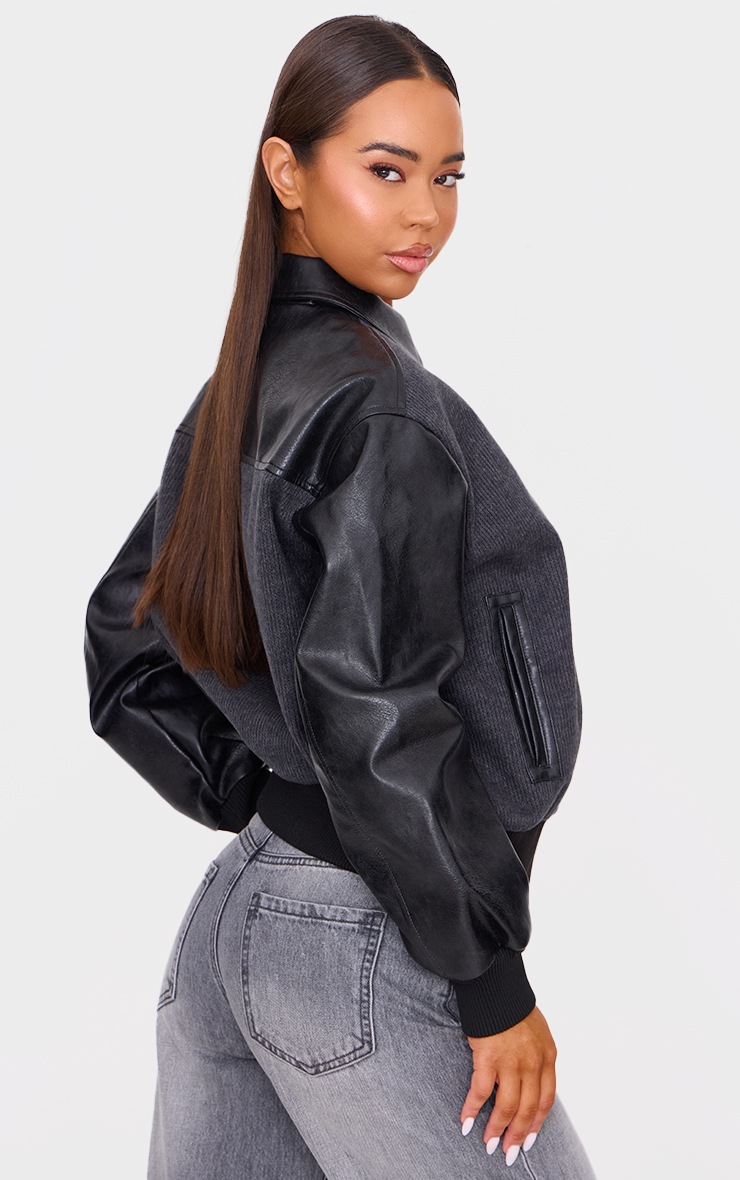 Black Faux Leather Contrast Jacket | Outerwear | PrettyLittleThing USA