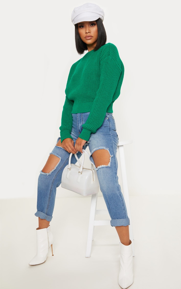 Emerald Green Slash Neck Crop Sweater | PrettyLittleThing USA