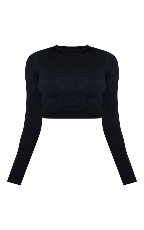 Black Seamless Long Sleeve Cropped Gym Top | Athleisure ...