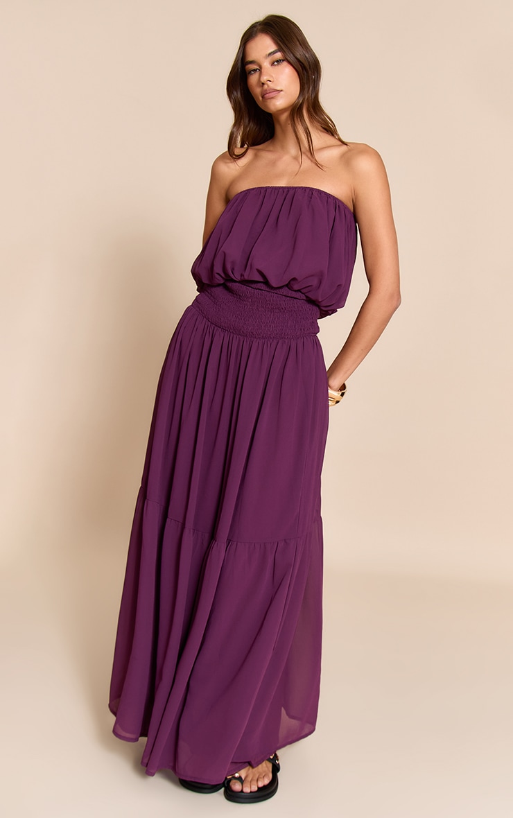 Purple Chiffon Bandeau Sheered Waist Maxi Dress | Dresses | PLT