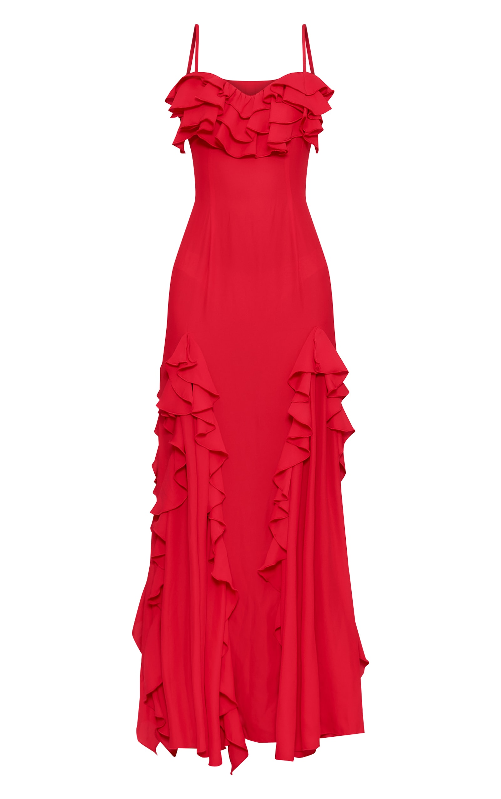 Red Frill Cup Detail Maxi Dress | Dresses | PLT USA