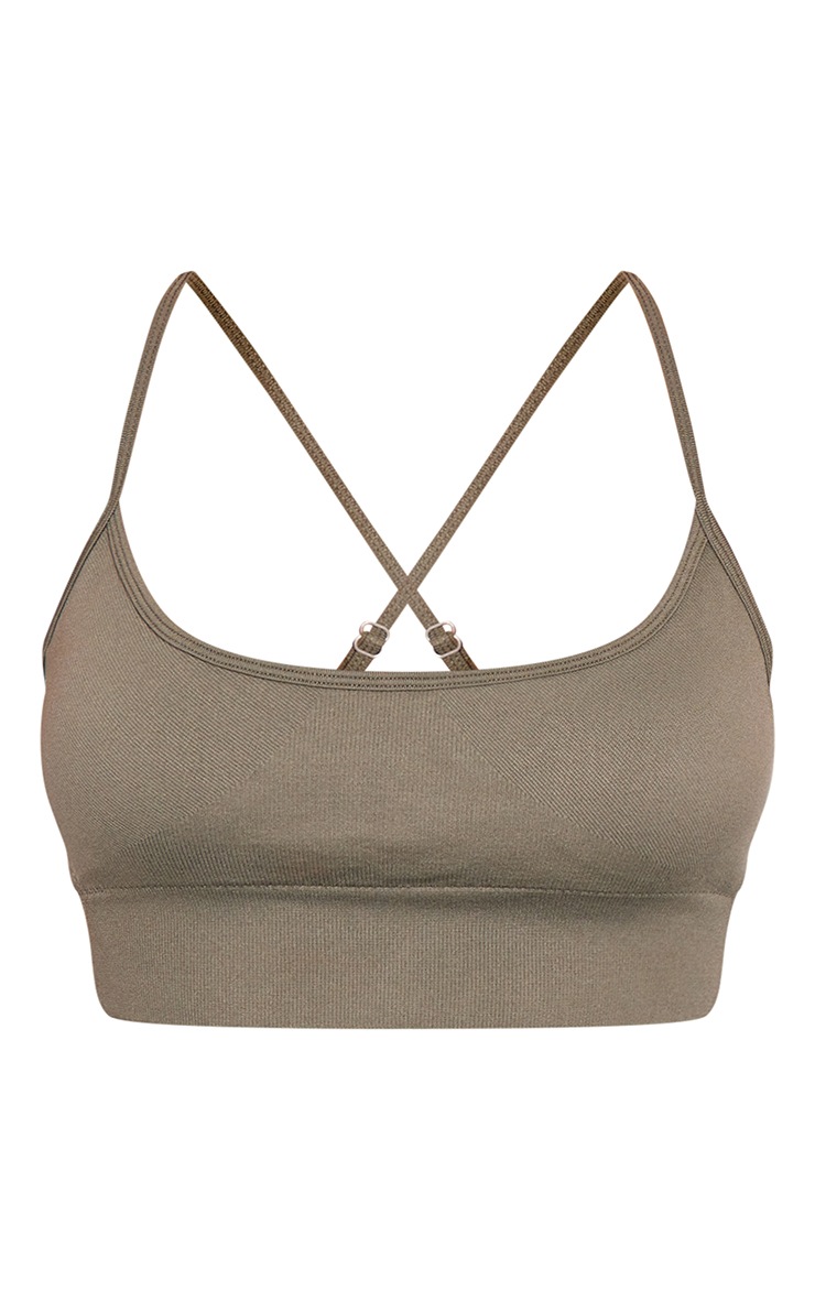 Olive Basic Seamless Padded Sports Bra | PrettyLittleThing UAE