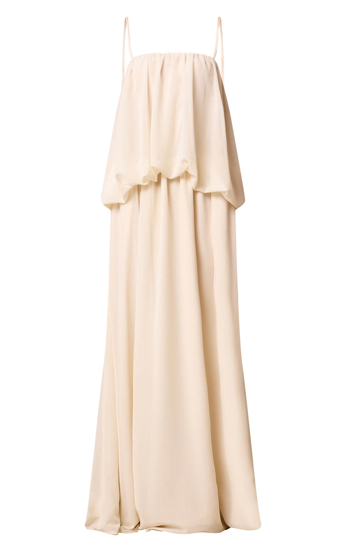 Cream Chiffon Layered Puffball Maxi Dress | Dresses | PLT