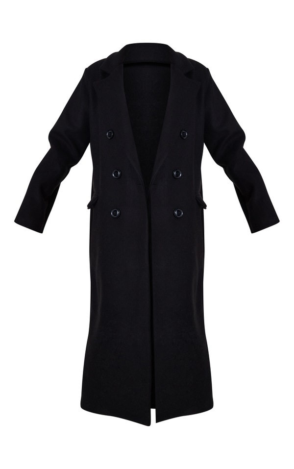 Black Double Breasted Wool Look Overcoat | PrettyLittleThing USA