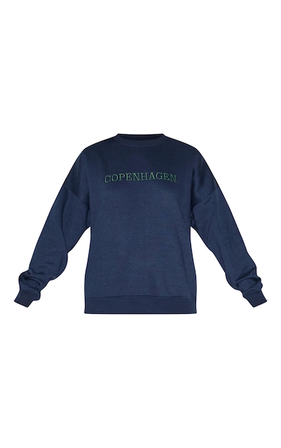 Navy Oversized Copenhagen Embroidered Sweatshirt | Athleisure | PLT