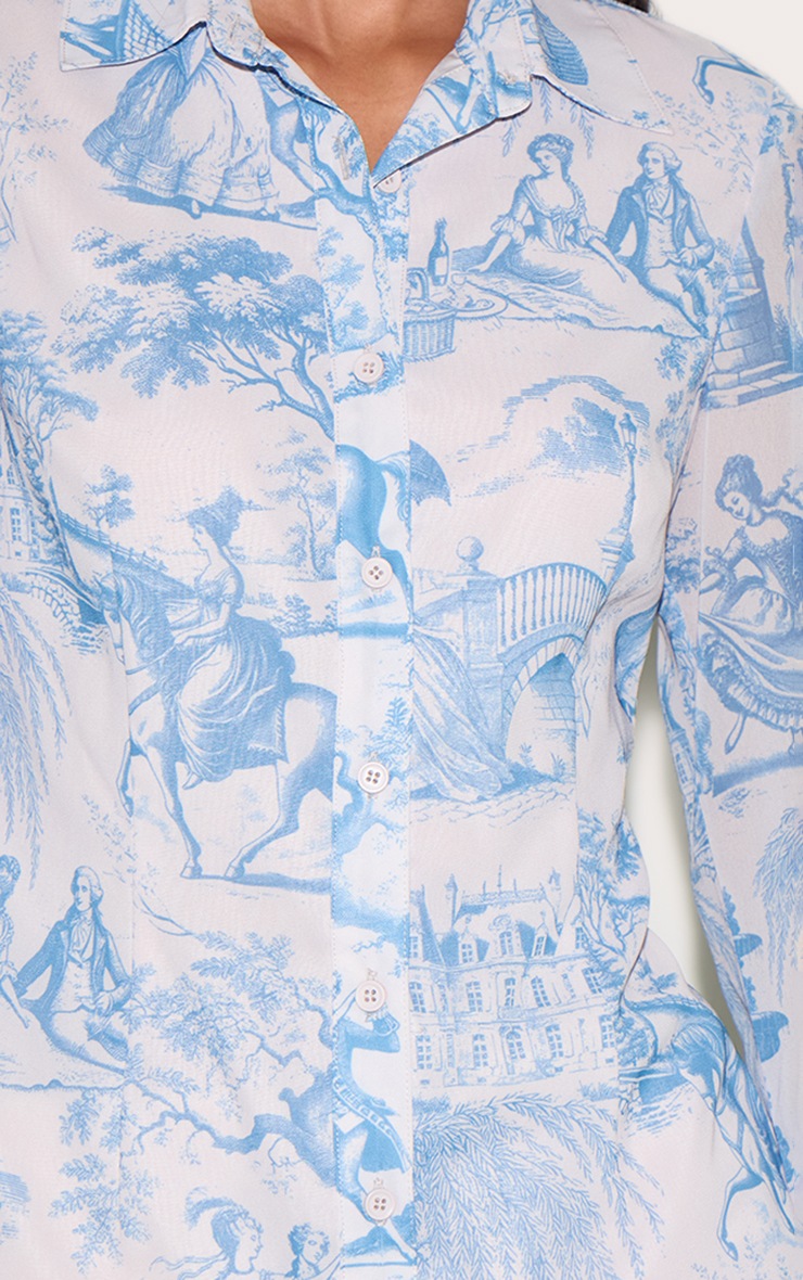 Light Blue Printed Fitted Chiffon Shirt | Tops | PLT USA