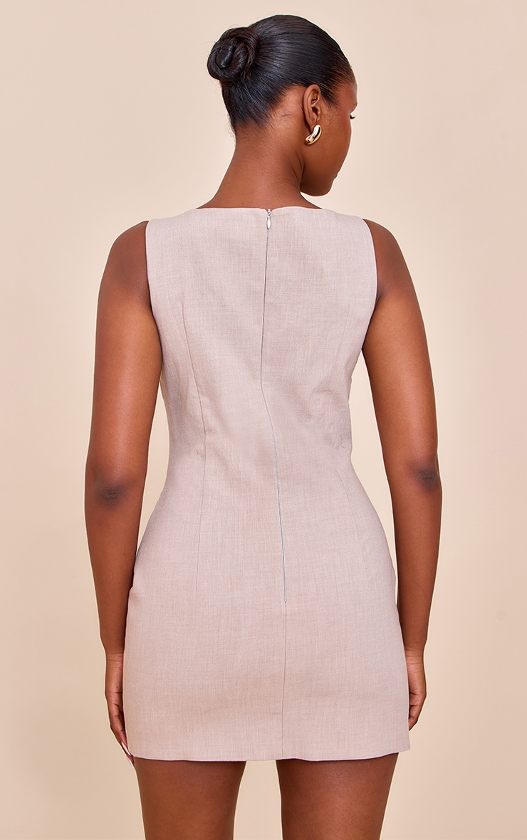 Beige Woven Slash Neck Mini Dress | Dresses | PrettyLittleThing USA