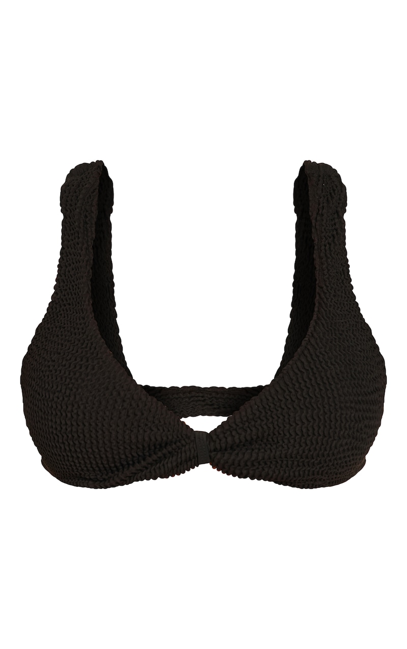 Black Twist Front Crinkle Bikini Top | Swimwear | PLT