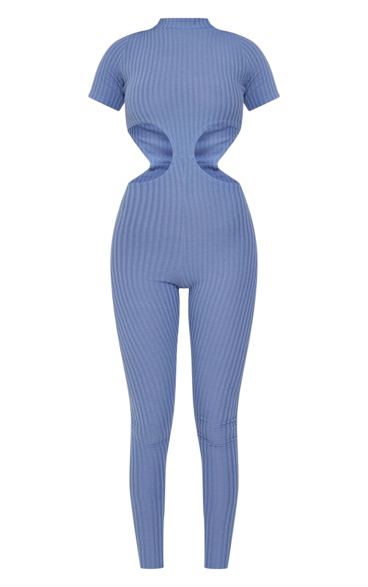 Tall Steel Blue Brushed Rib Cut Out Jumpsuit | PrettyLittleThing USA